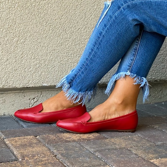 Nordstrom | Shoes | Red Genuine Napa Leather Pointed Toe Penny Loafer ...